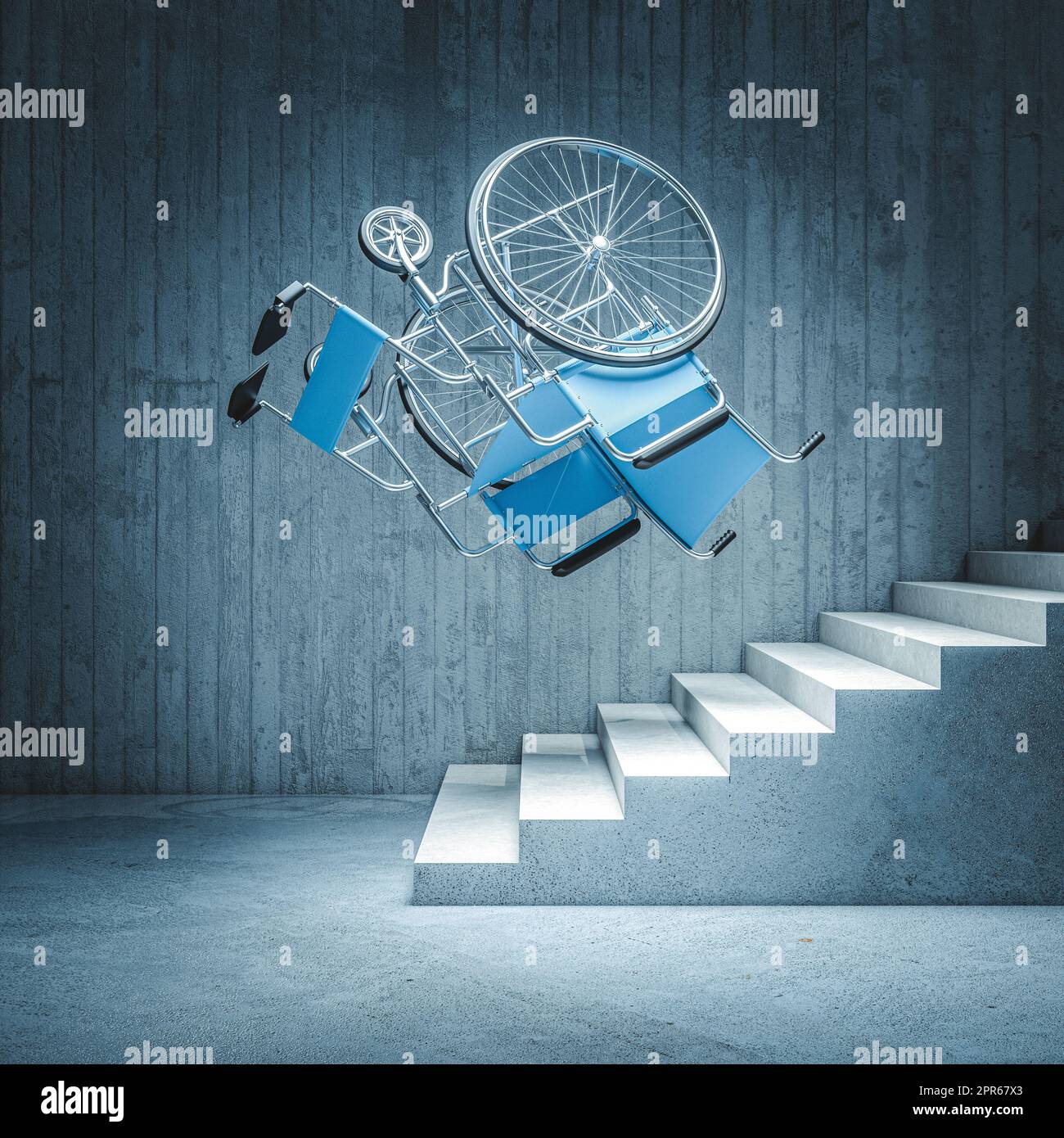 wheelchair for the disabled falling from a ladder. 3d render Stock ...