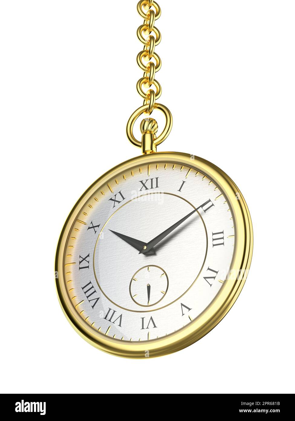 Shiny gold pocket watch with chain, isolated on white background Stock ...