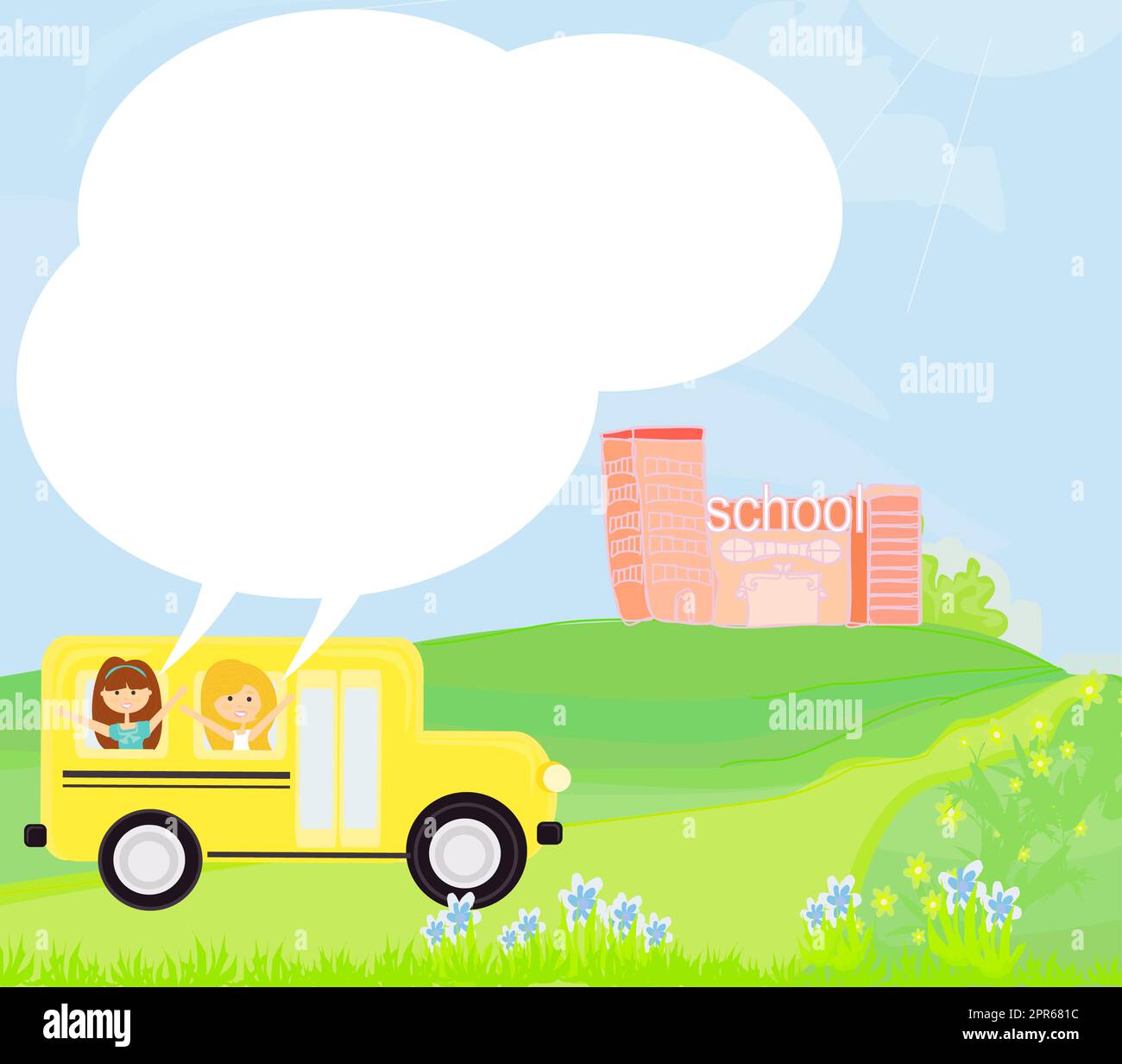 school bus heading to school with happy children Stock Photo - Alamy