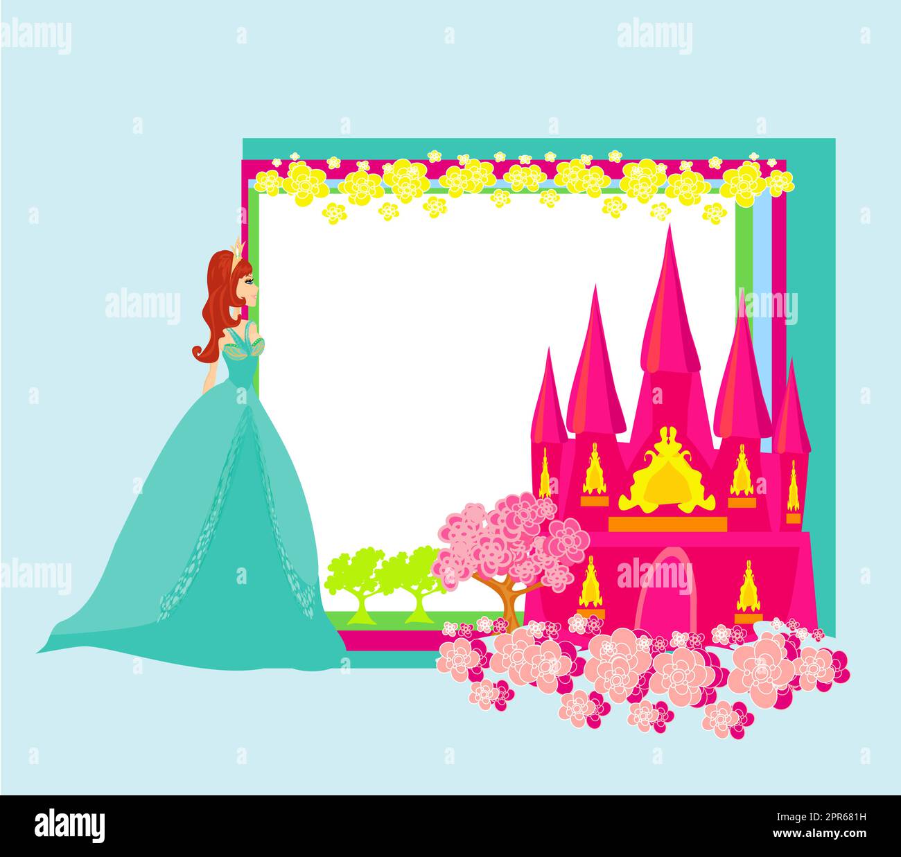 Beautiful young princess in front of her castle - abstract frame Stock ...