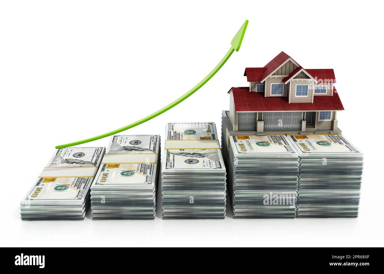 Luxury house standing on top of dollar bills. Rising house prices ...