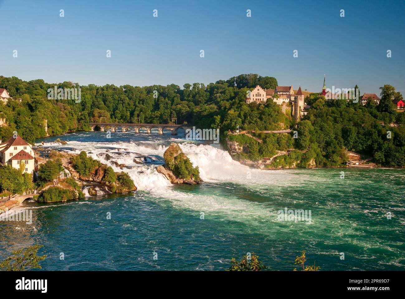 Evening at the Rhine Falls (Rheinfall) waterfall located Neuhausen near ...