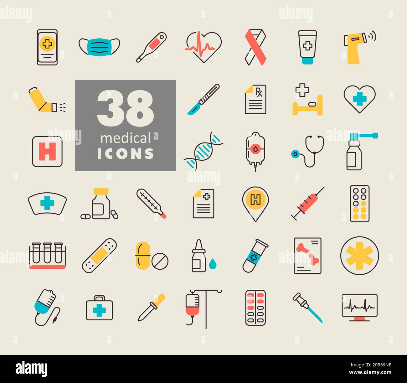Medical vector icons set. Medicine and healthcare, medical support sign ...