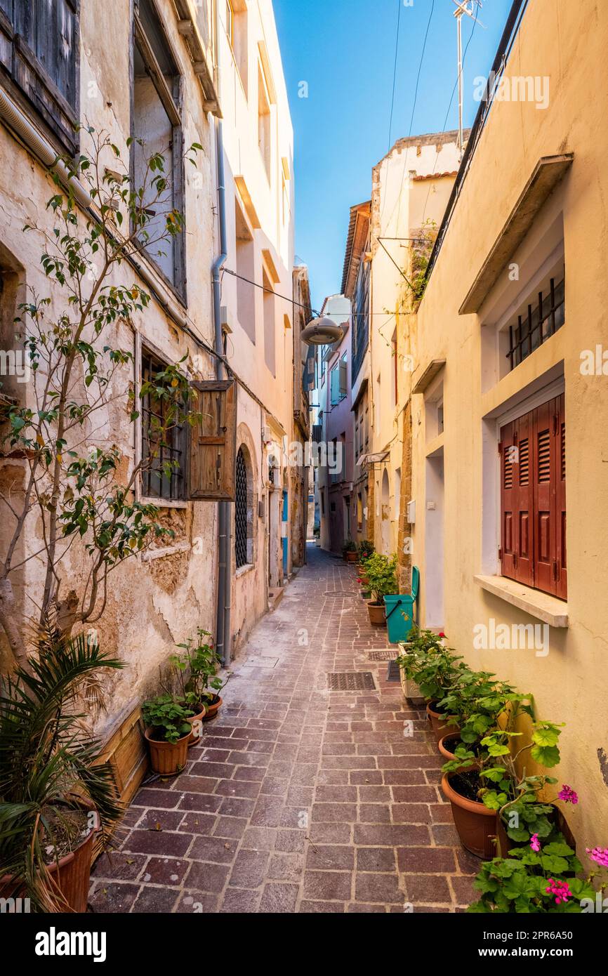 Scenic picturesque streets of Chania venetian town. Chania, Creete ...