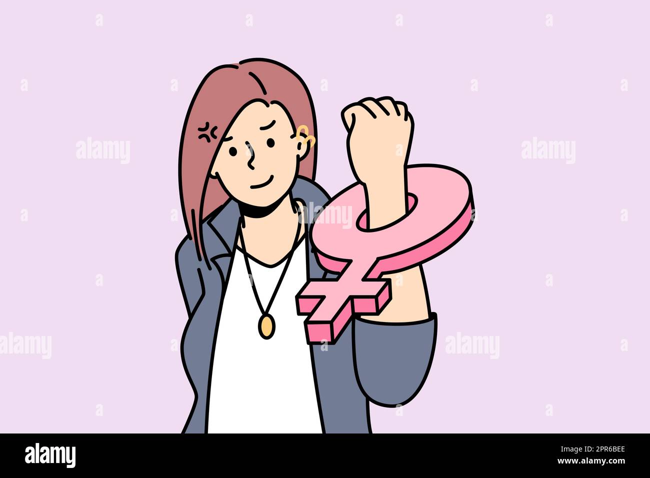 Young female feminist with female symbol on fist stand for feminism and ...