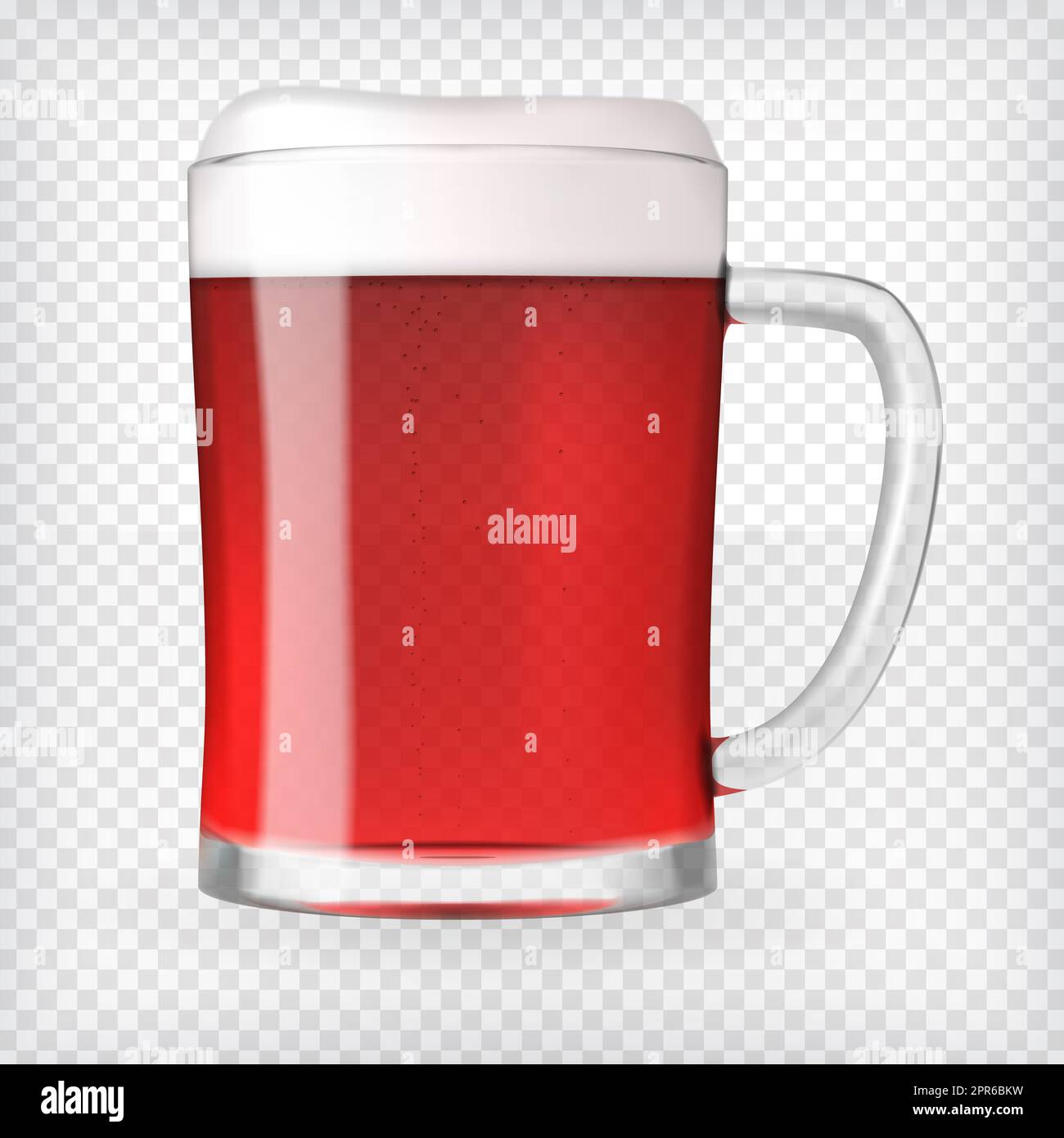 Realistic beer mug. Glass with red beer and bubbles. Graphic design ...