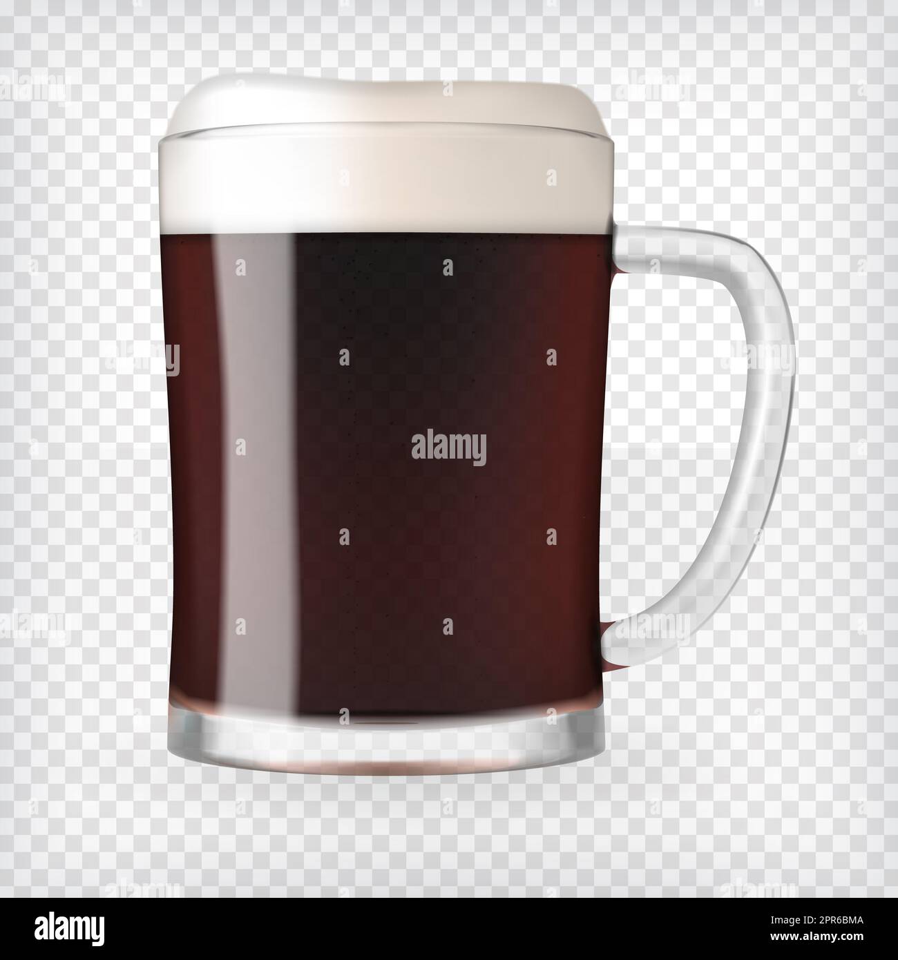 Realistic beer glass. Mug with dark stout beer and bubbles. Graphic ...