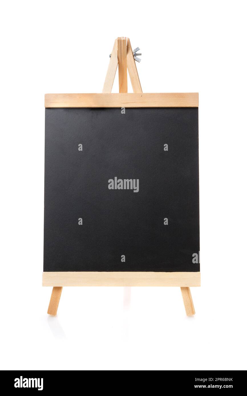 Black note board in the form of an easel isolated on a white background ...