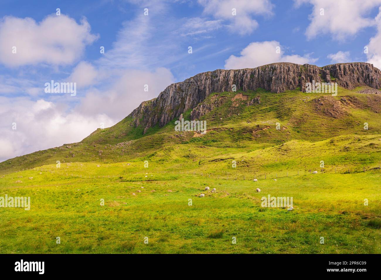 view on view on mountain ridge from Duntulm castle, Isle of Skye ...