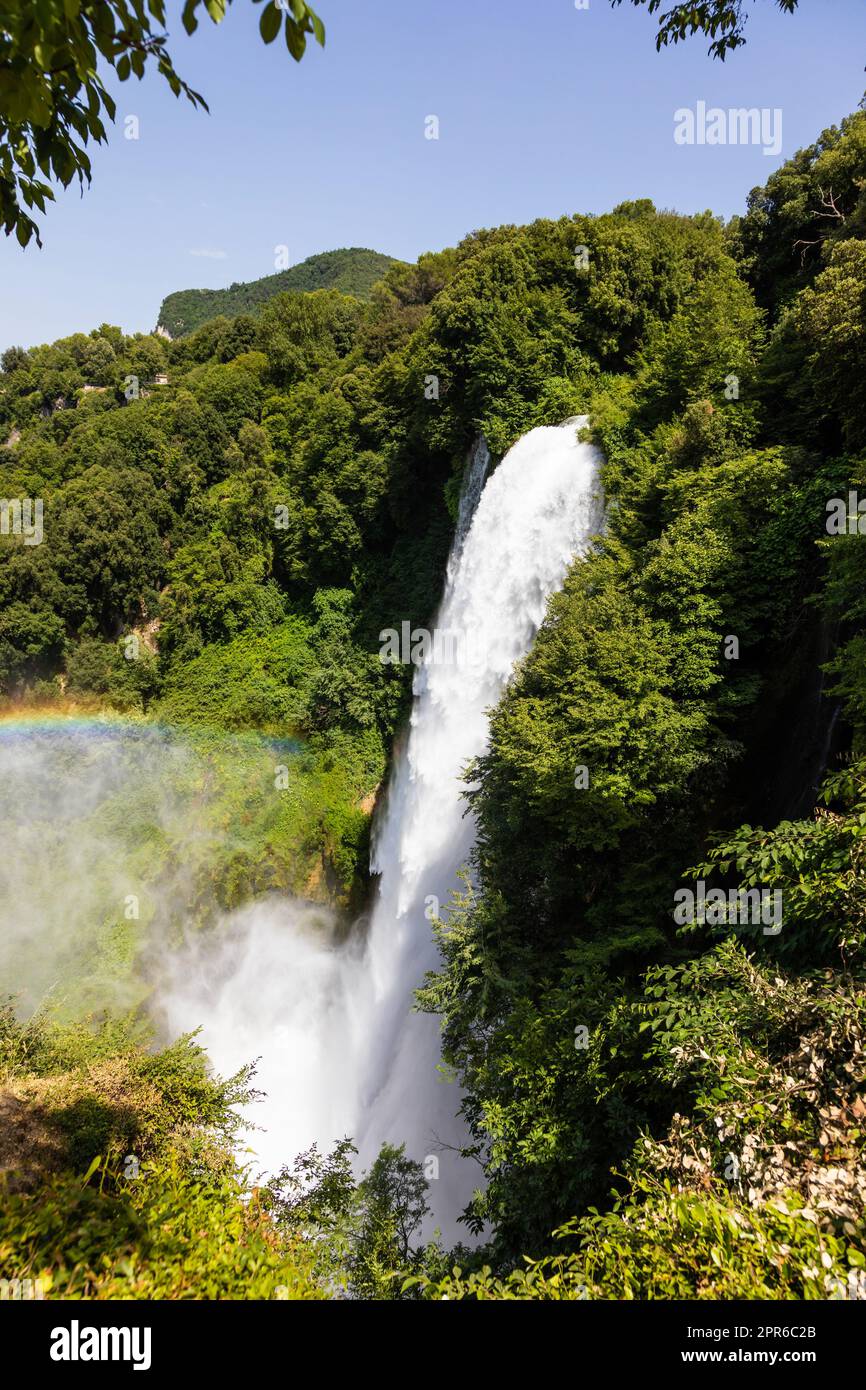 Marmore waterfall in Umbria region, Italy. Amazing cascade splashing ...
