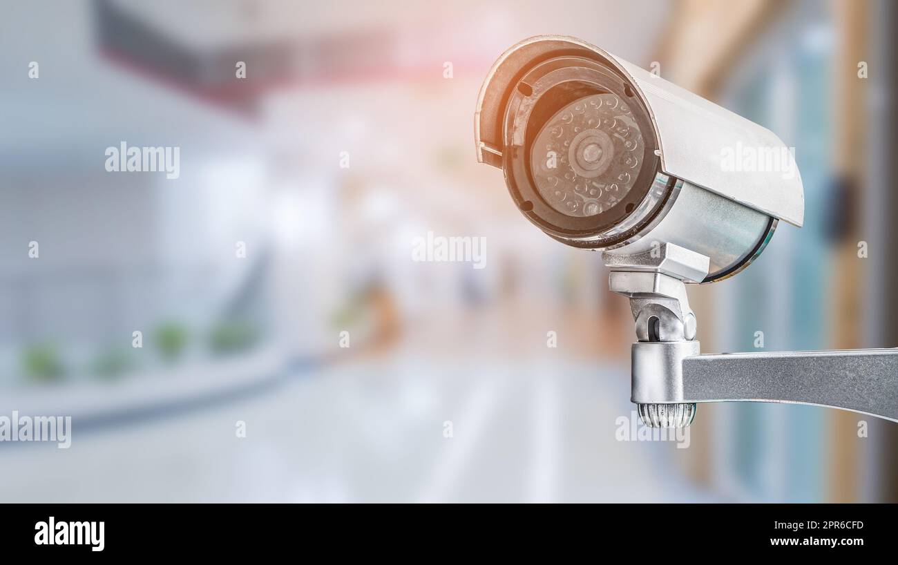 CCTV Closed circuit camera, TV monitoring at hospital clinic building ...