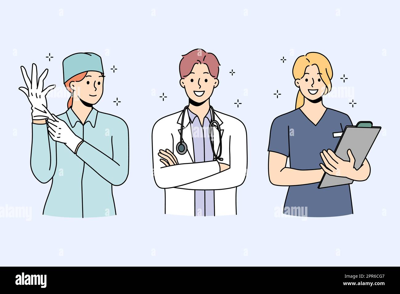 Set of smiling diverse doctors in uniform ready to give good quality ...