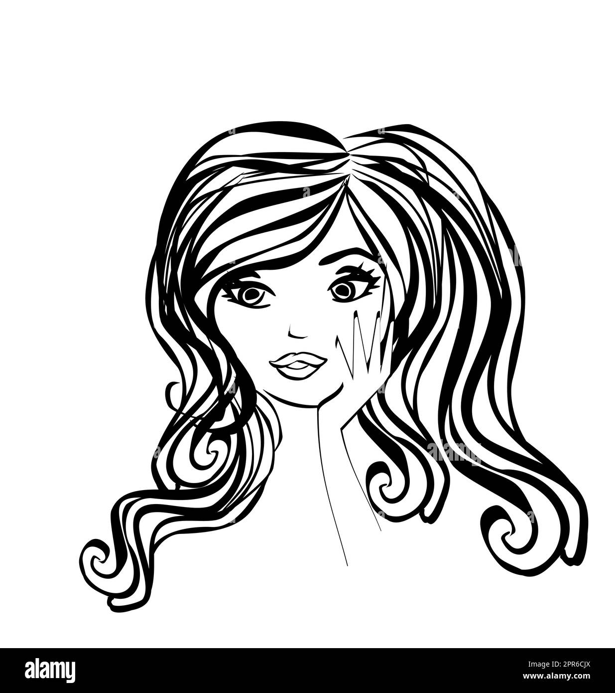 Abstract Beautiful Woman doodle Portrait Stock Photo - Alamy