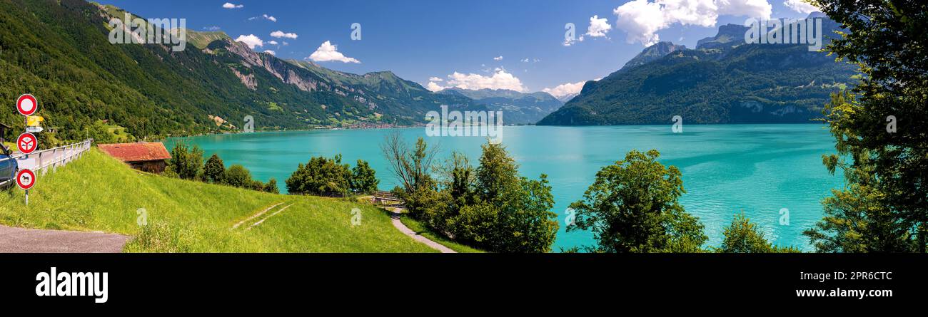 Lake Brienz (Brienzersee) in the swiss Alps in the canton of Berne in ...