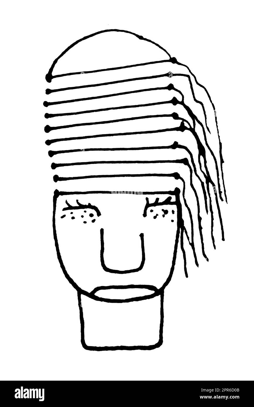 Front view linear sketchy style fantasy man isolated drawing portrait ...