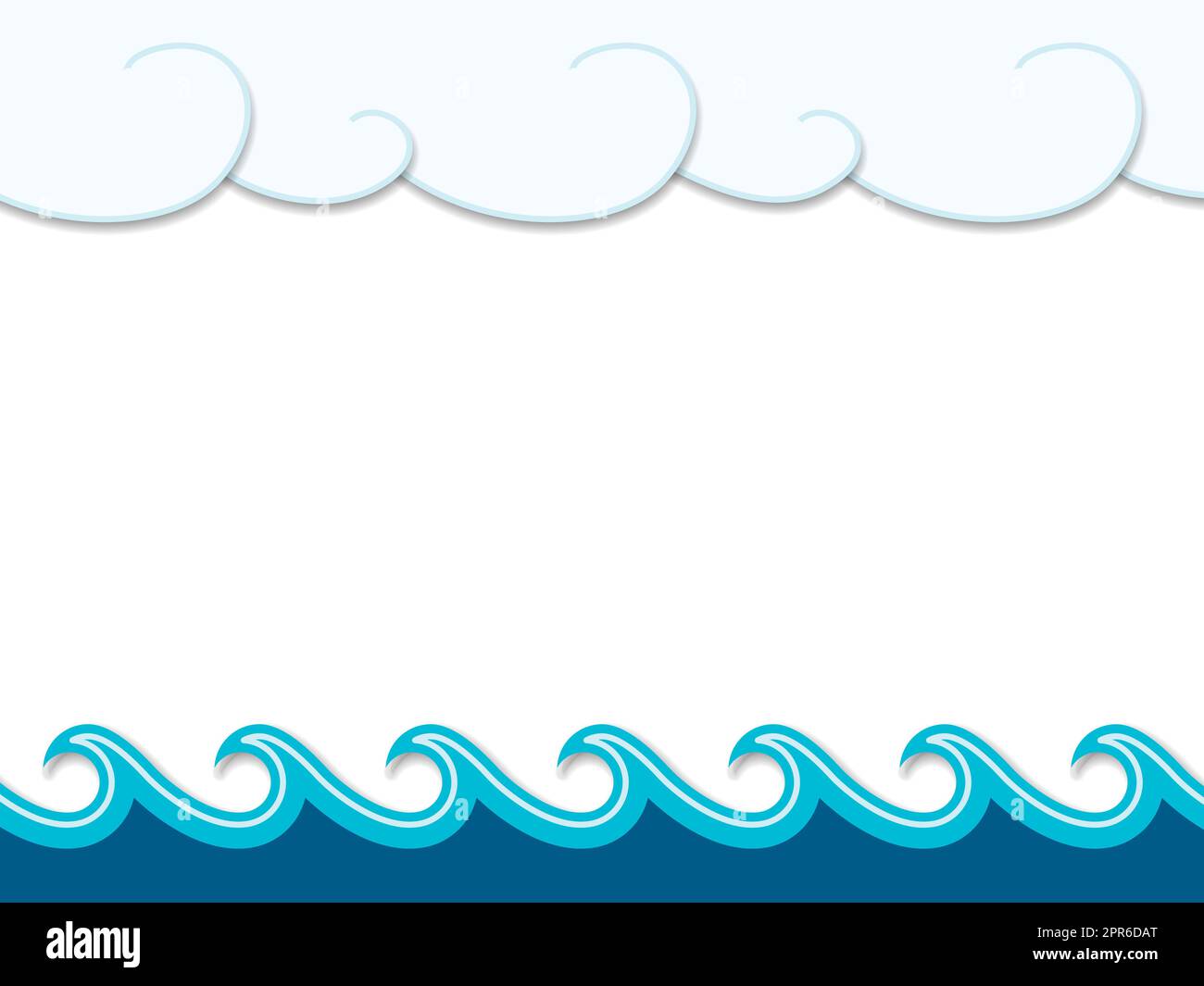 Paper waves and clouds, nautical cartoon scenery. Vector illustration ...