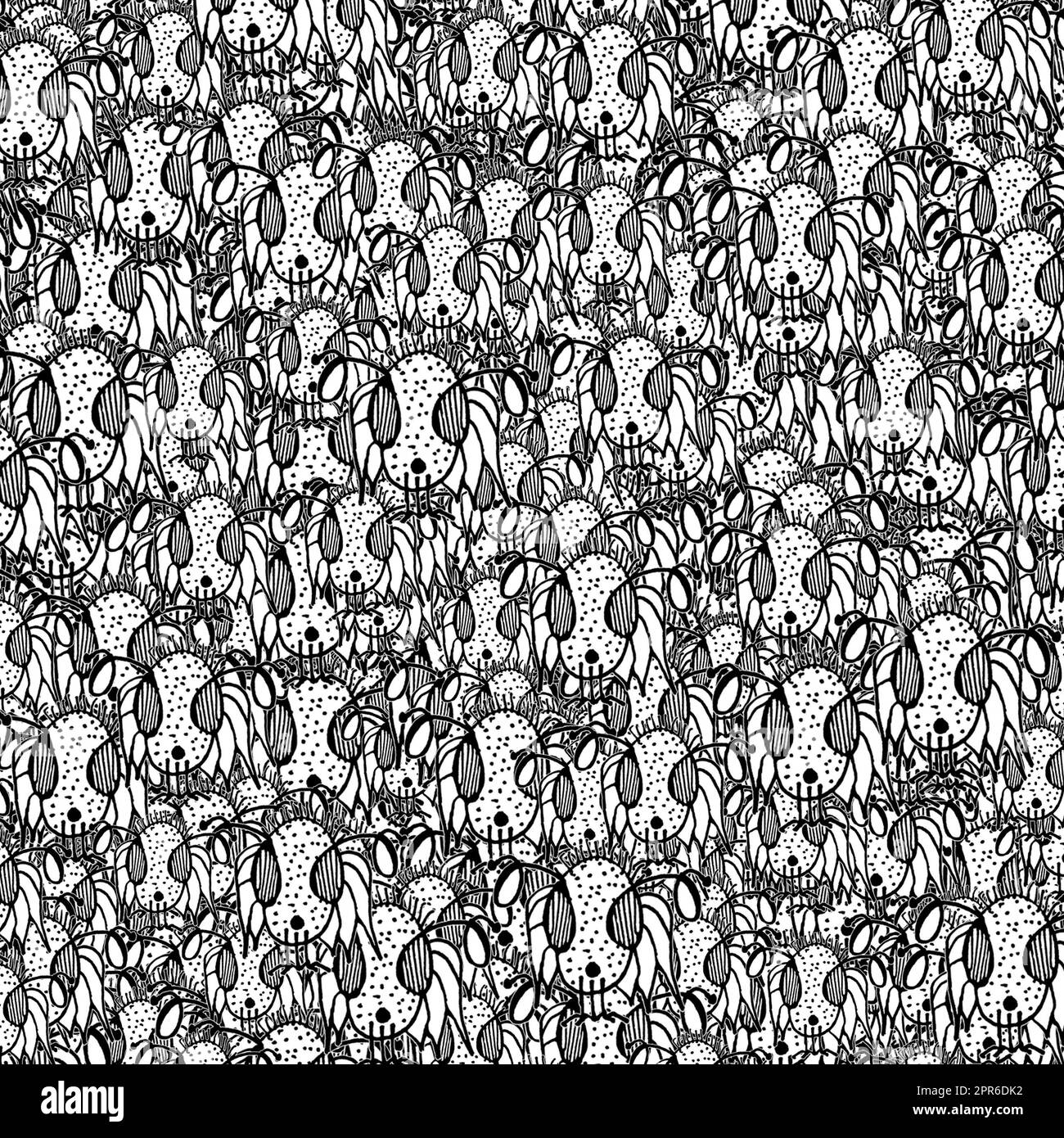 Sketchy cute monster insect drawing motif pattern Stock Photo - Alamy