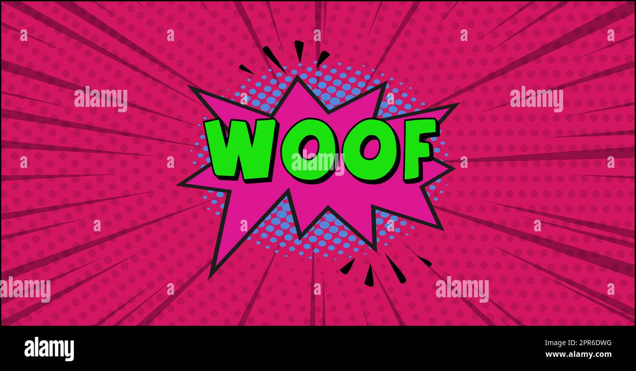 Comic zoom inscription WOOF on a colored background - Vector ...