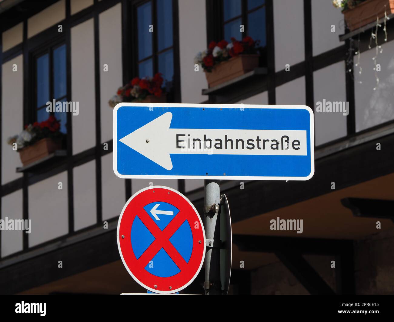 Einbahnstrasse transl. one way street sign Stock Photo - Alamy
