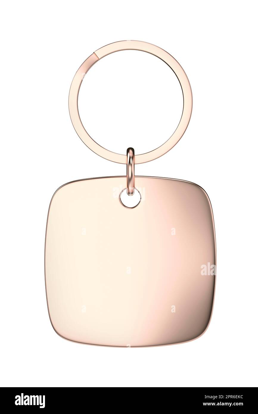 Square rose gold keychain isolated on white background, front view ...