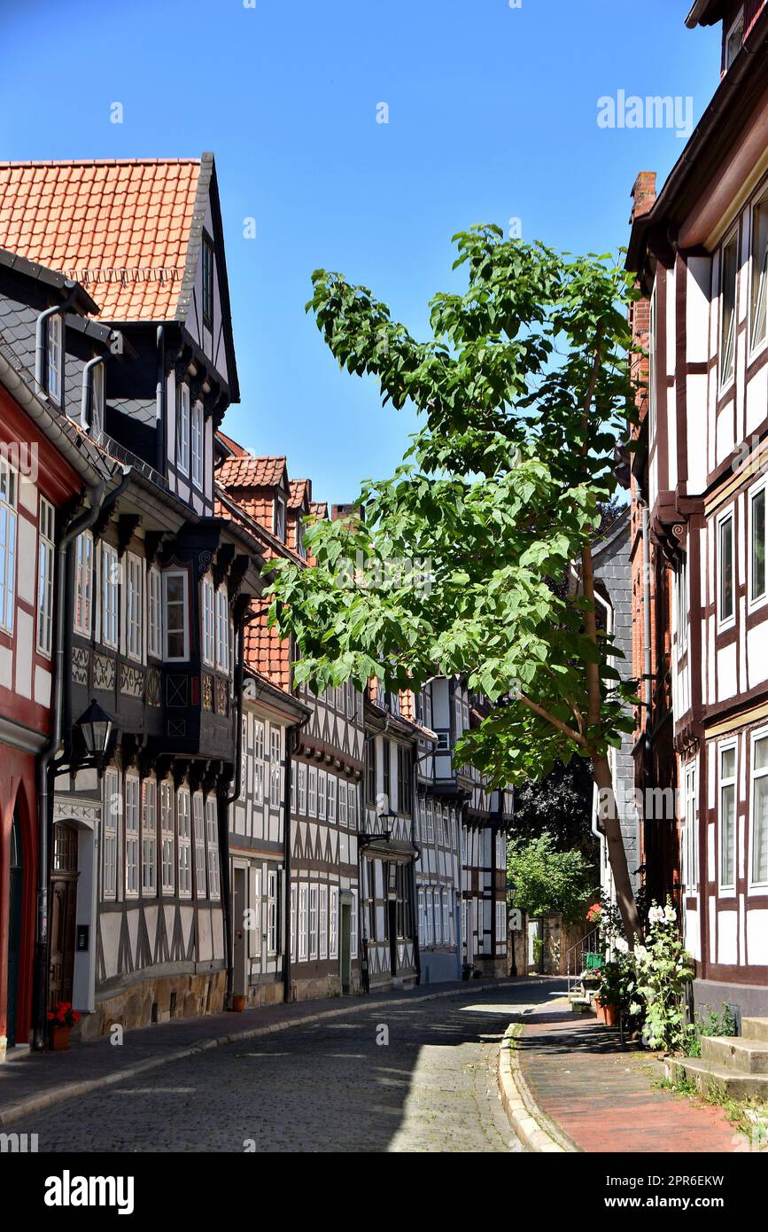 old town street with half-timbered houses in Hildesheim Stock Photo - Alamy