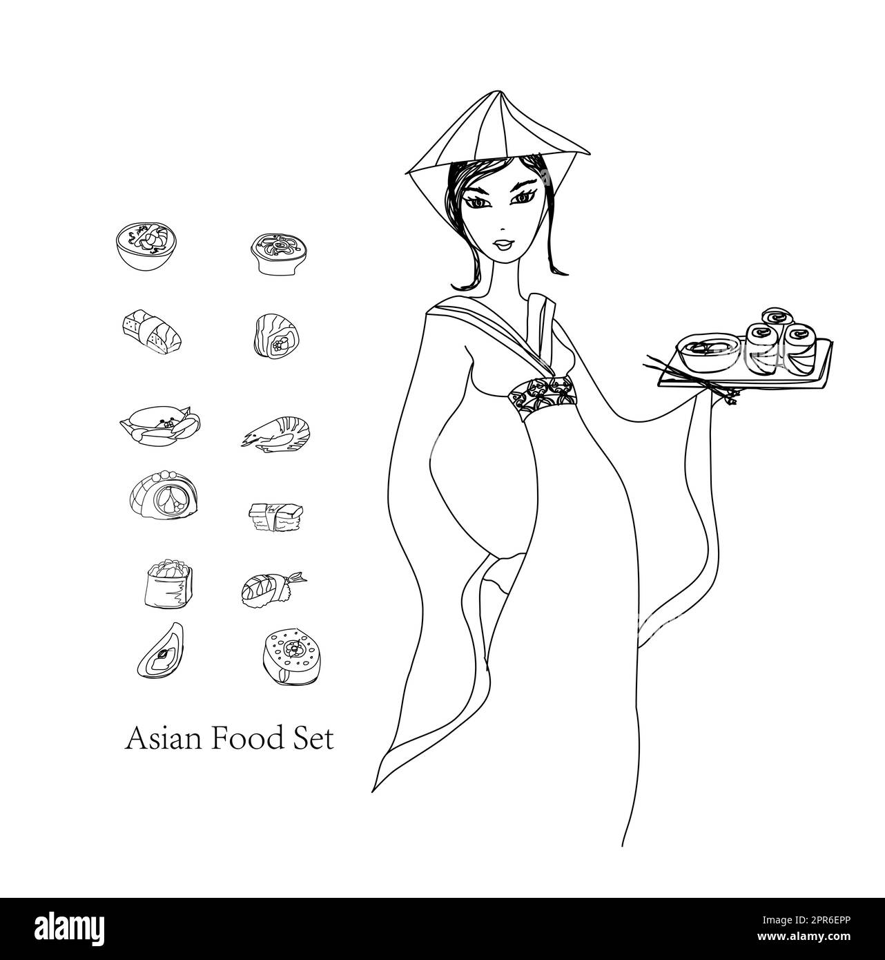 beautiful Asian girl enjoy sushi - doodle illustration Stock Photo - Alamy beautiful Asian girl enjoy sushi - doodle illustration Stock Photo - Alamy
