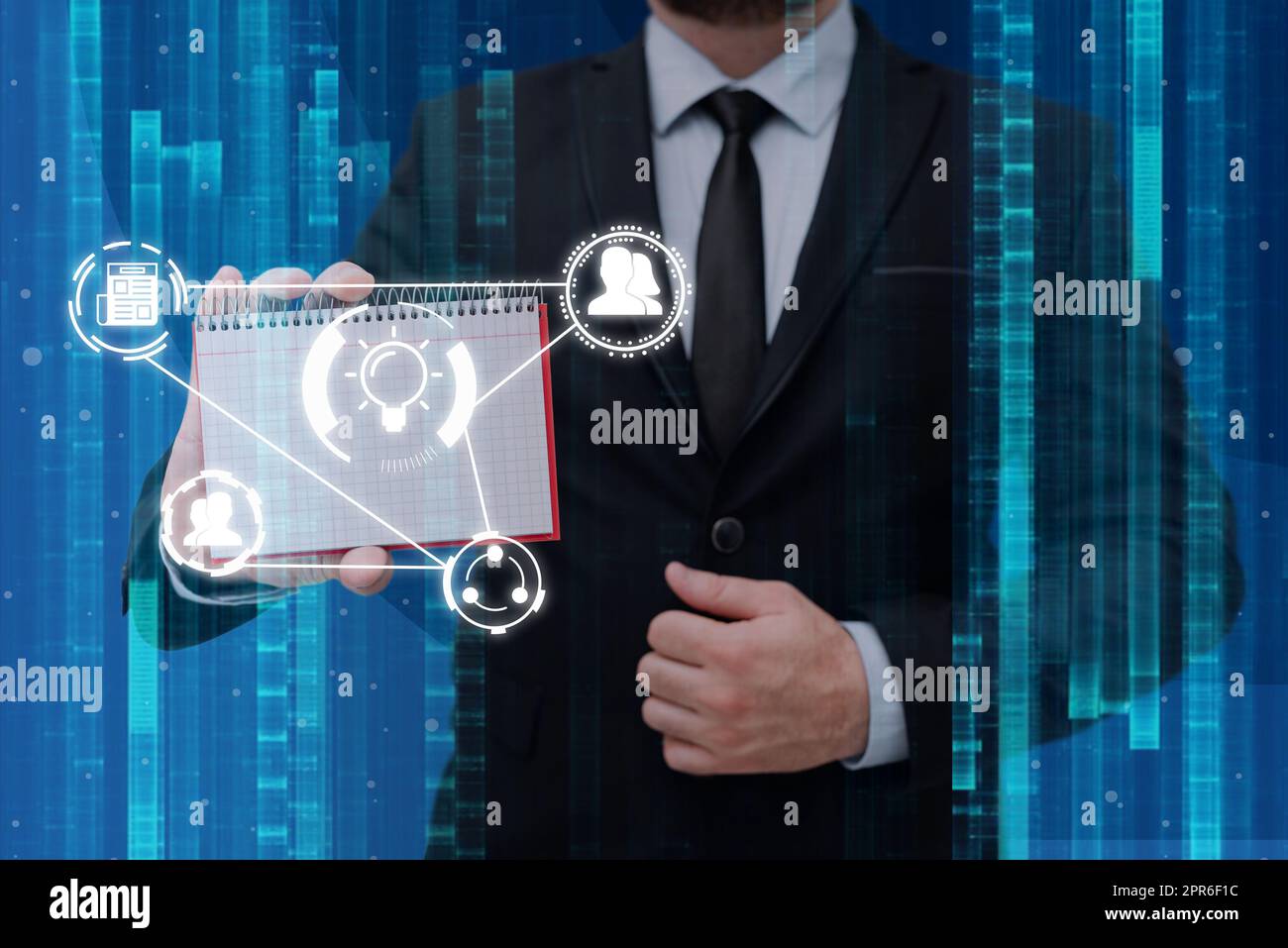 Businessman in suit holding notepad representing innovative thinking ...
