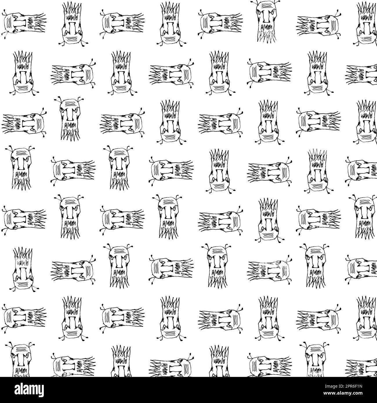 Black and white pencil drawing angry expression monster motif pattern ...