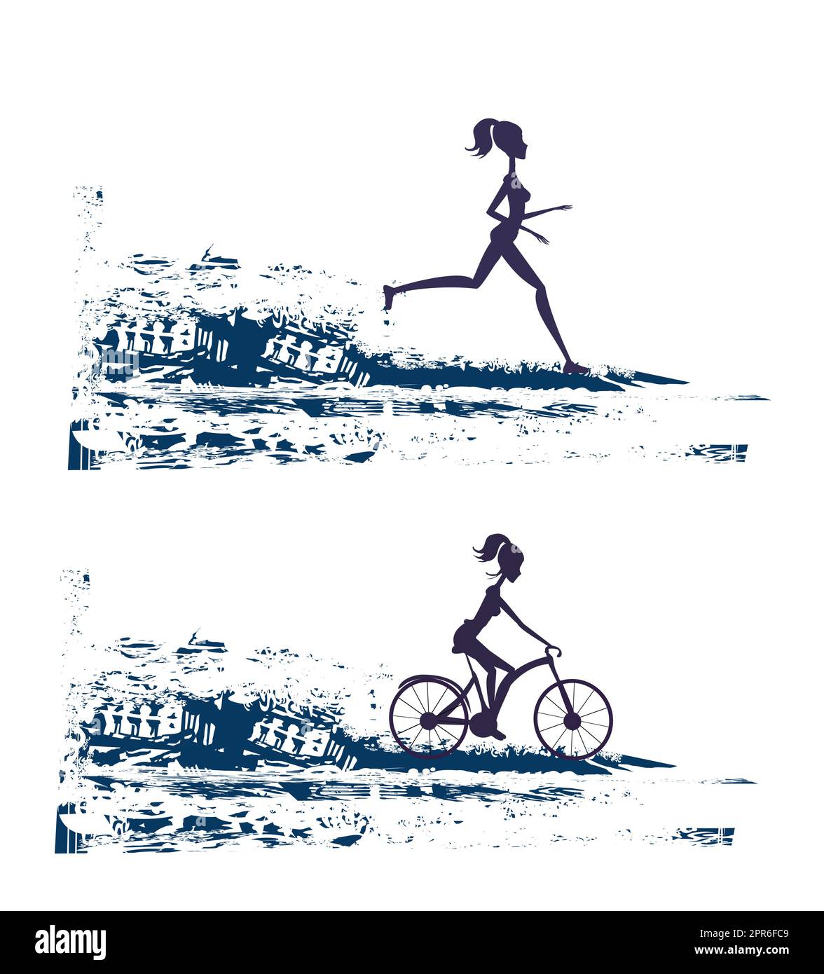 silhouette of marathon runner and cyclist race - abstract background ...