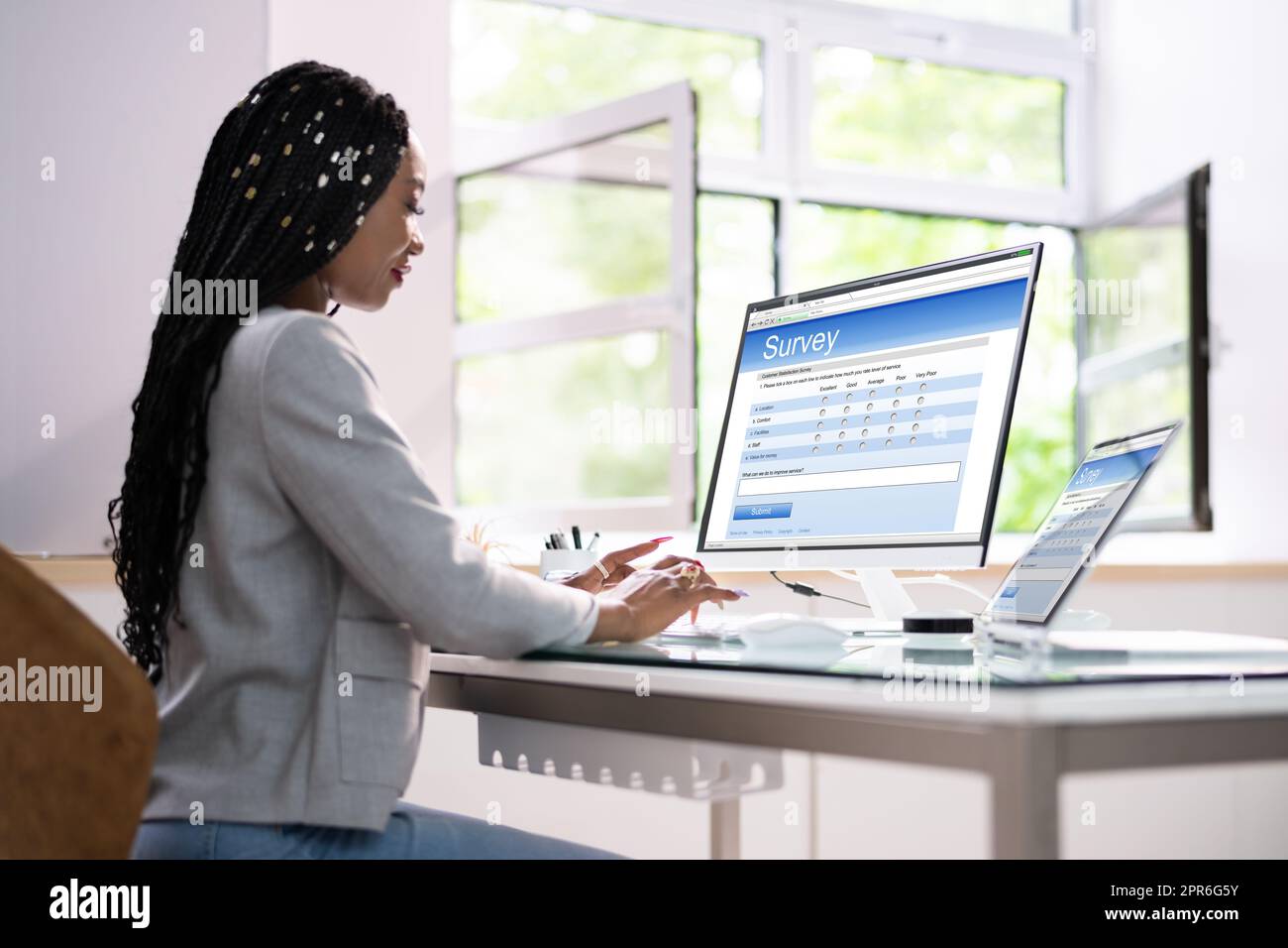 Customer Research Survey Questionnaire On Computer Stock Photo - Alamy