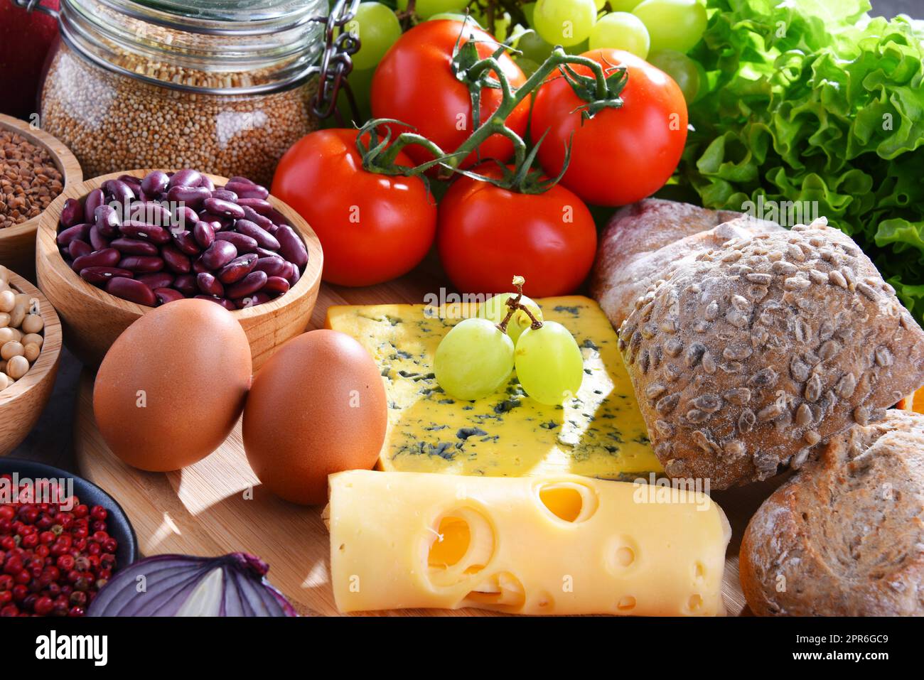 Composition with assorted organic food products on the table Stock ...