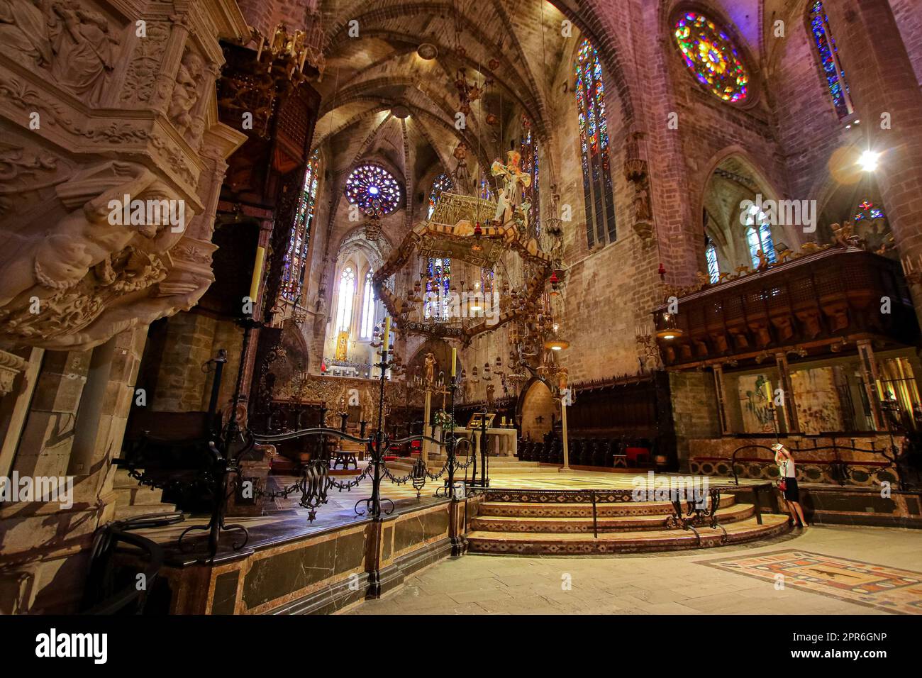 Palma, Mallorca - August 5, 2019 : Canopy designed by Gaudi above the ...
