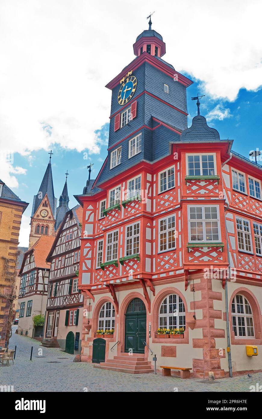 Detail of the Timber-framed old city hall of Bensheim in the Bergstraße ...