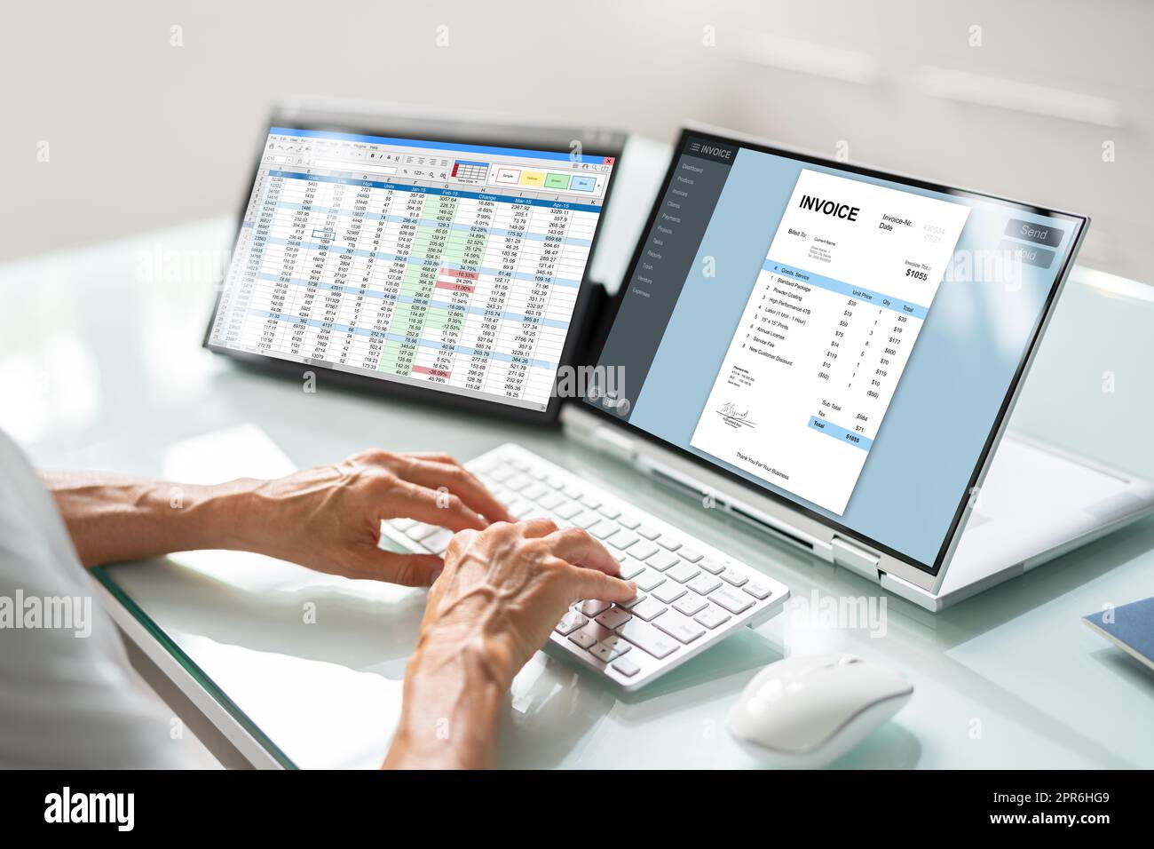 Woman Analyzing Digital E Invoice Stock Photo - Alamy