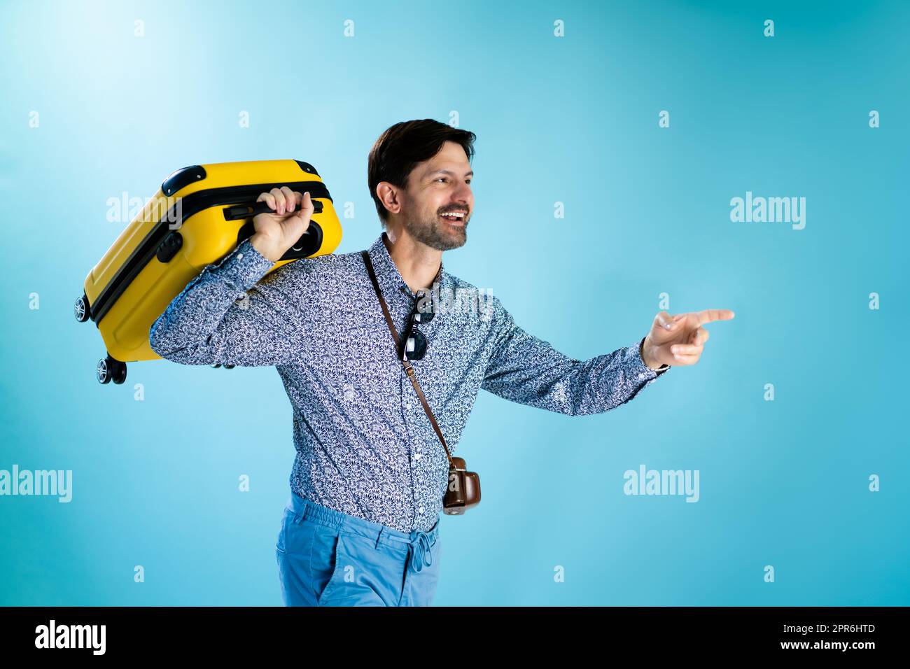 Tourist Man Running With Suitcase Stock Photo - Alamy