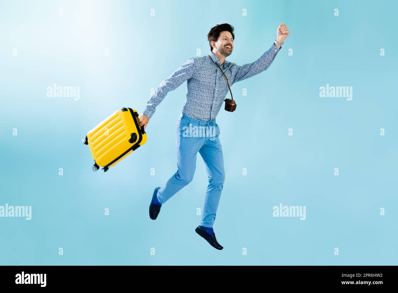 Tourist Man Running With Suitcase Stock Photo - Alamy
