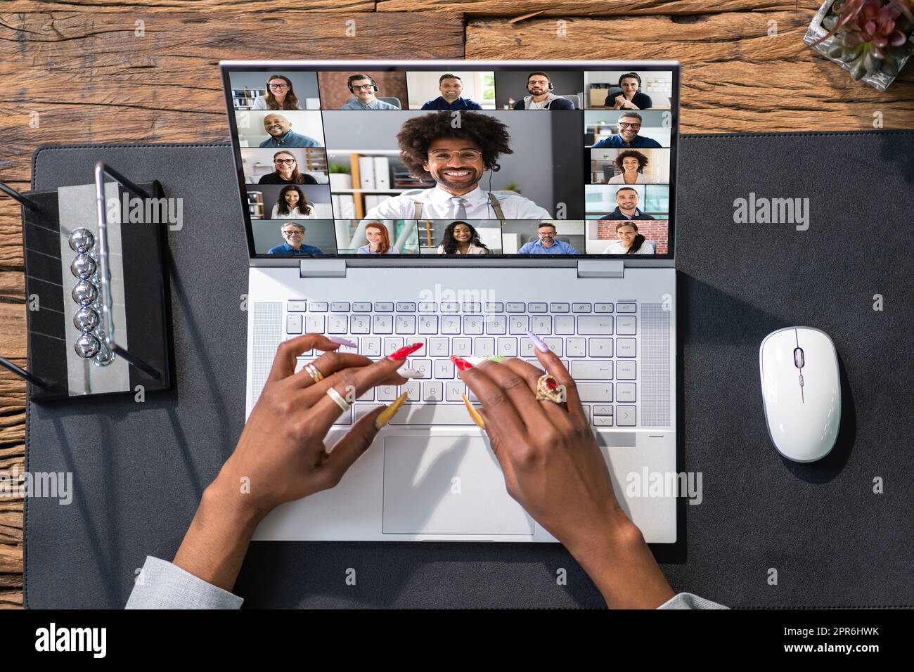 Virtual Webinar Video Conferencing On Laptop Stock Photo - Alamy