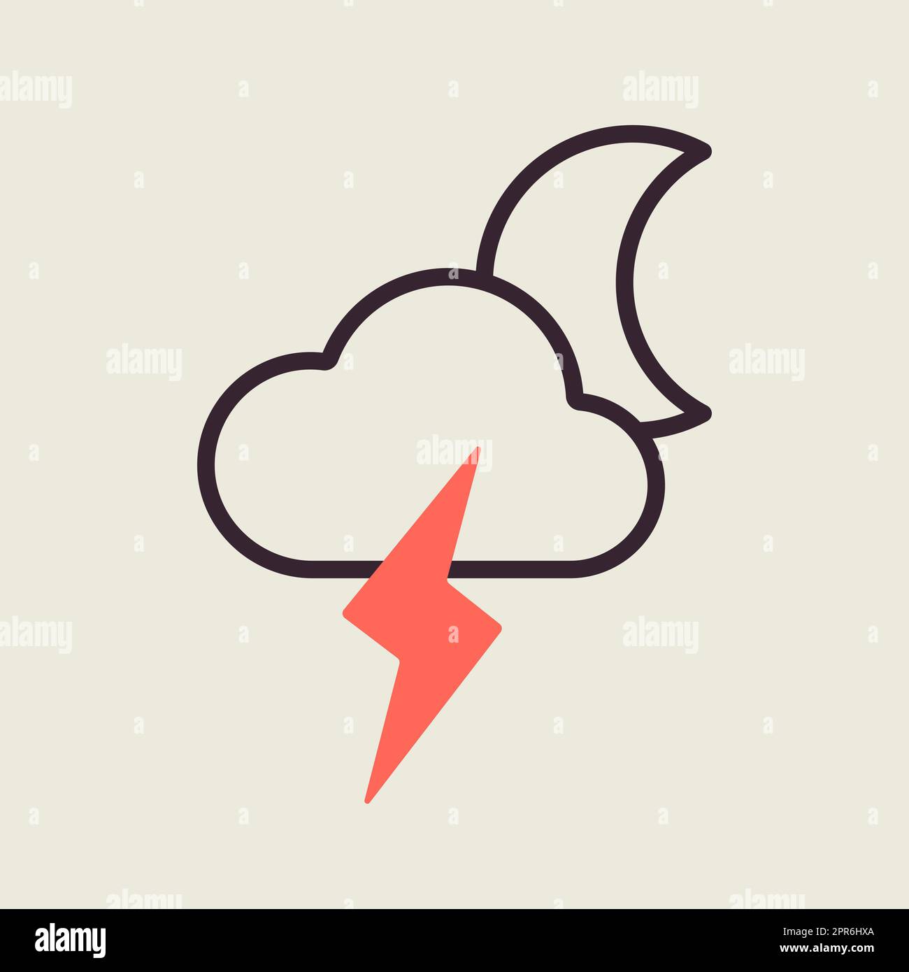 Moon cloud with lightning vector icon. Meteorology sign. Graph symbol ...