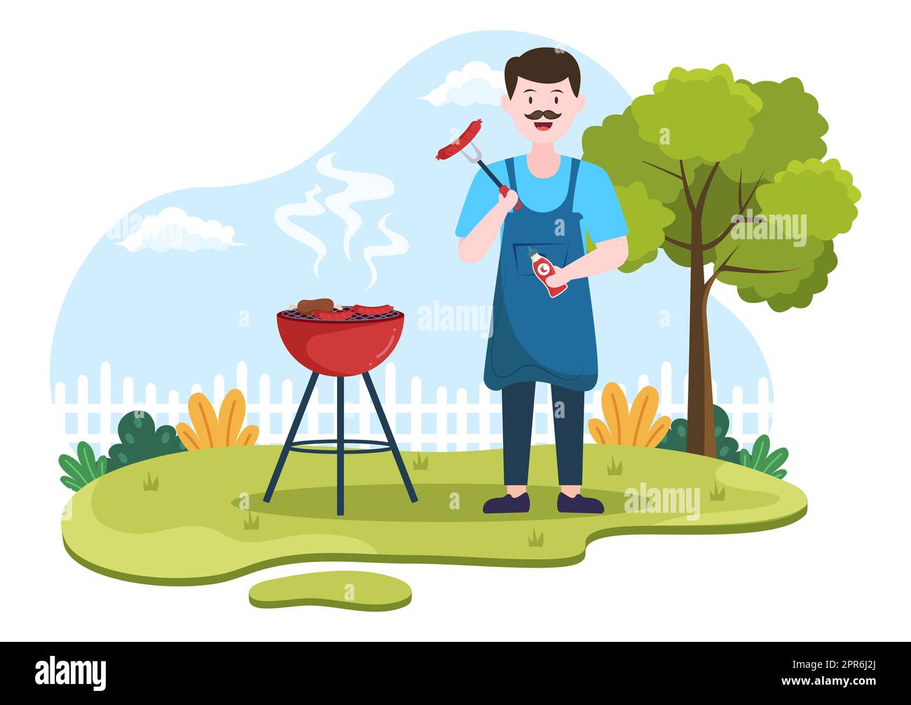 BBQ or Barbecue with Steaks on Grill, Toaster, Sausage, Chicken ...