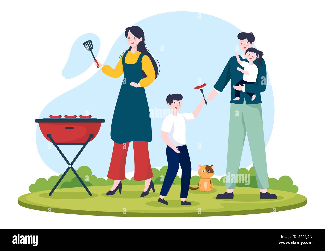 BBQ or Barbecue with Steaks on Grill, Toaster, Sausage, Chicken ...