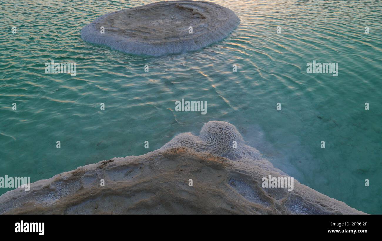 Large Salt accumulated on the shore of the Dead sea. Deposits of ...