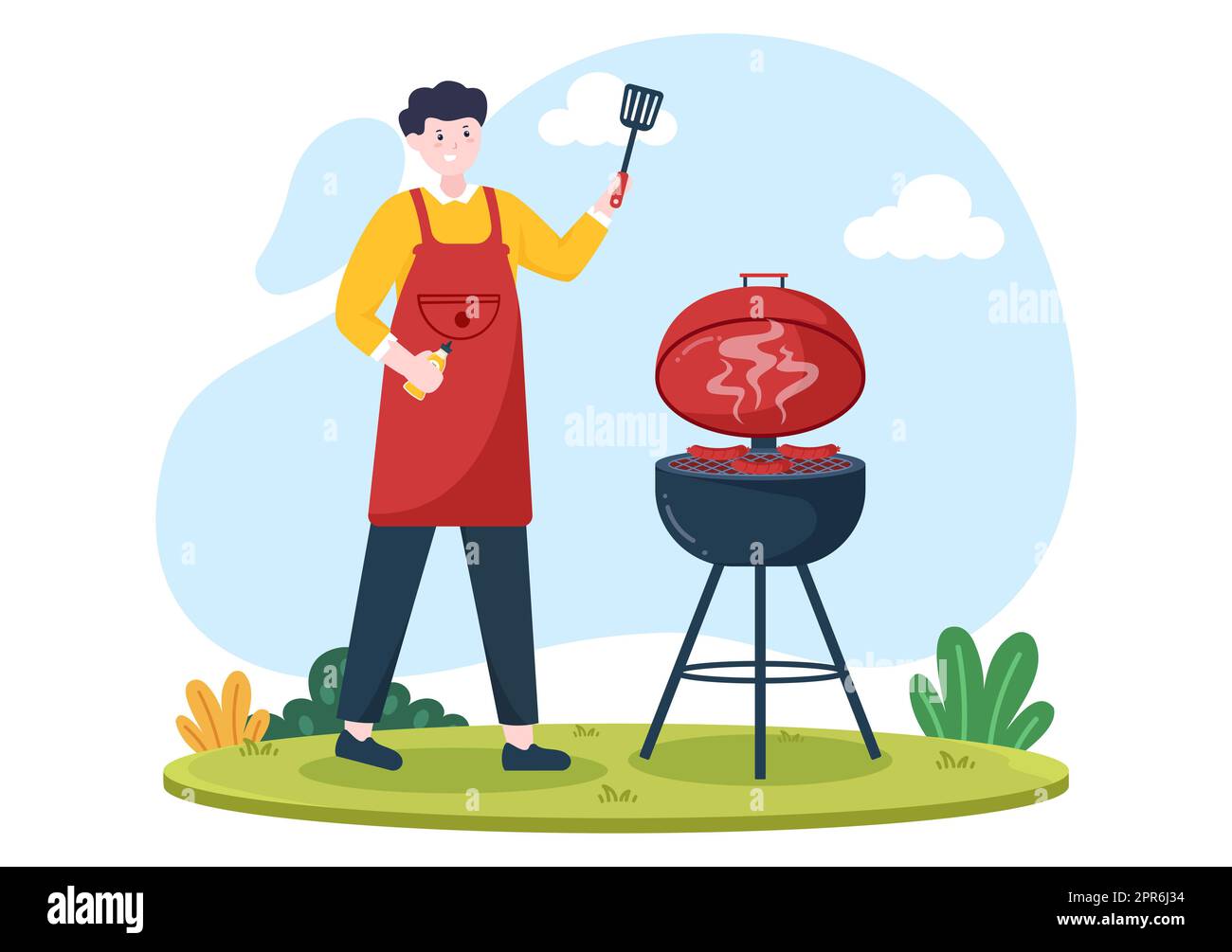 BBQ or Barbecue with Steaks on Grill, Toaster, Sausage, Chicken ...