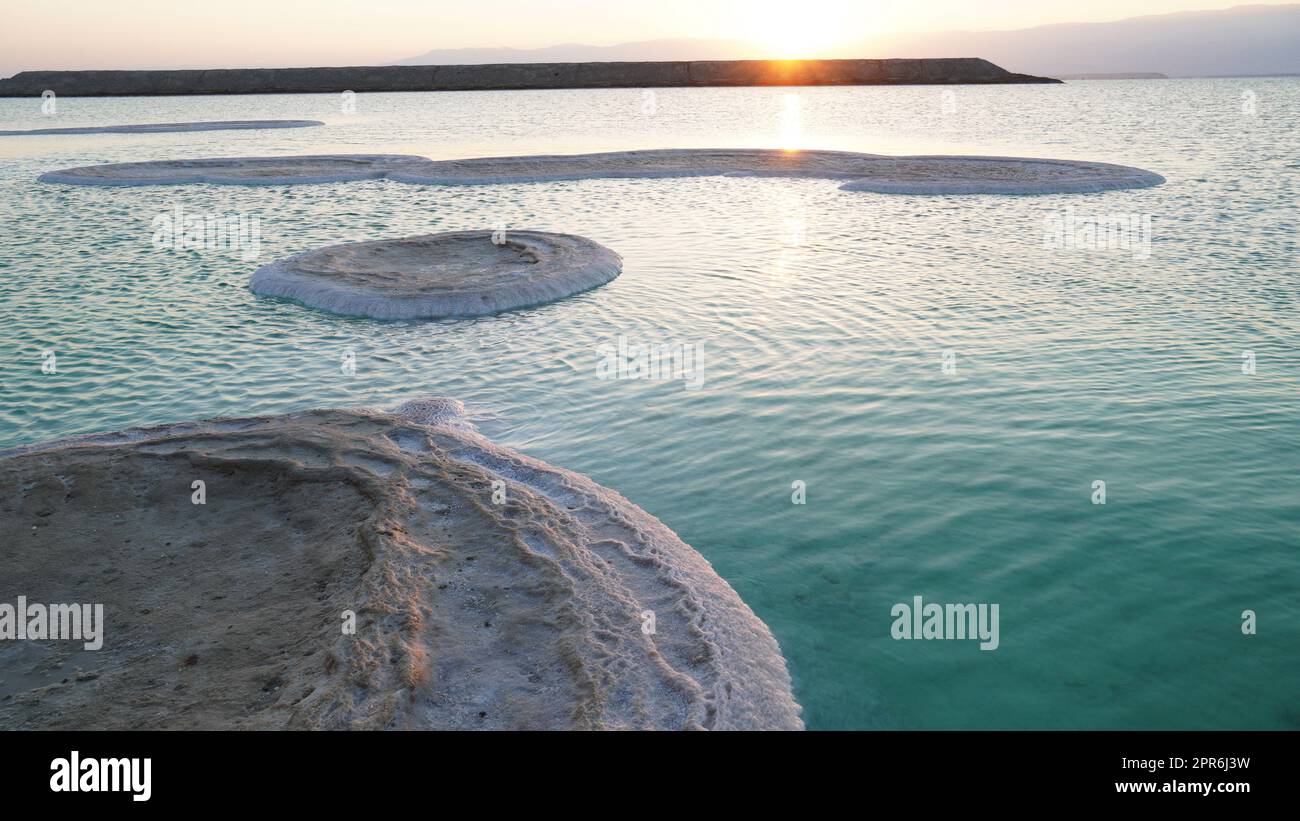 Large Salt accumulated on the shore of the Dead sea. Deposits of ...