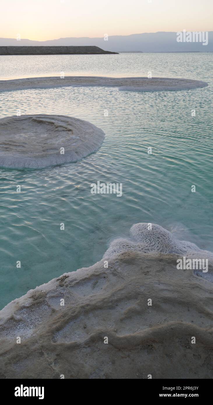 Large Salt accumulated on the shore of the Dead sea. Deposits of ...