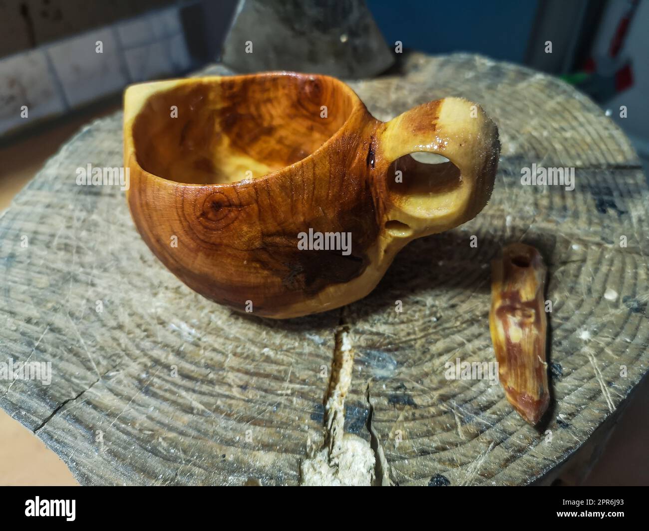 carved wooden cup from a birch on a tree trunk Stock Photo - Alamy