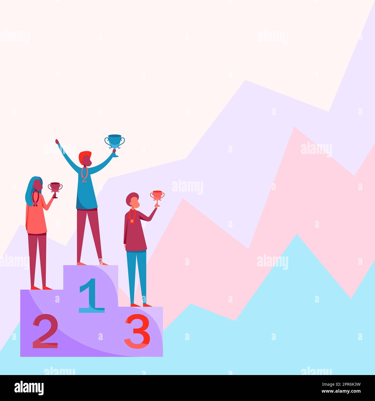 Three Competitors Standing On Podium Holding Trophies Celebrating ...