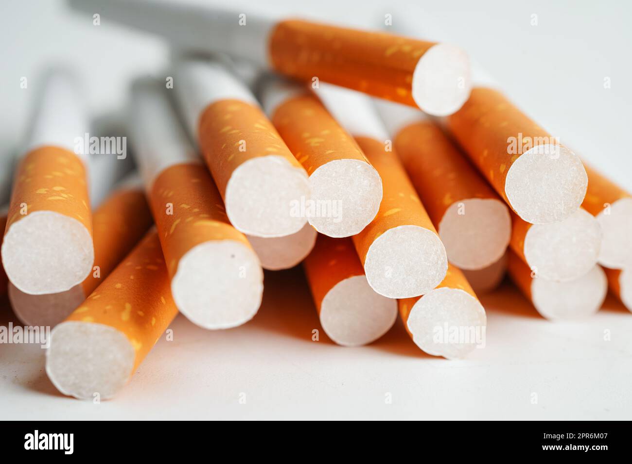 Cigarette, roll tobacco in paper with filter tube, No smoking concept ...