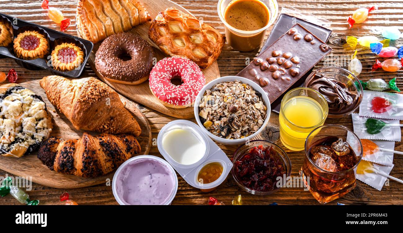 Food products containing a significant amount of sugar Stock Photo - Alamy