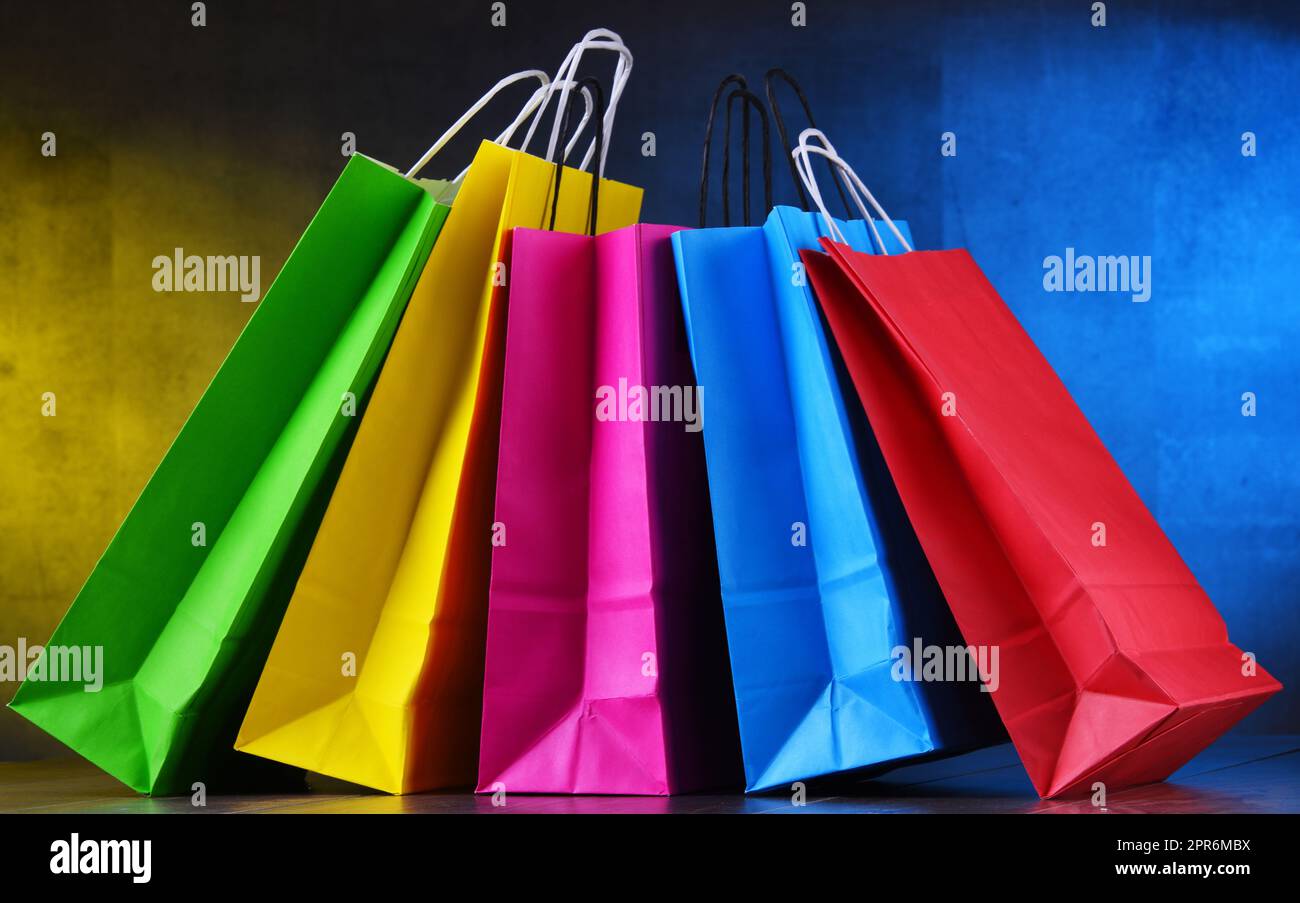 Composition with colorful paper shopping bags Stock Photo - Alamy