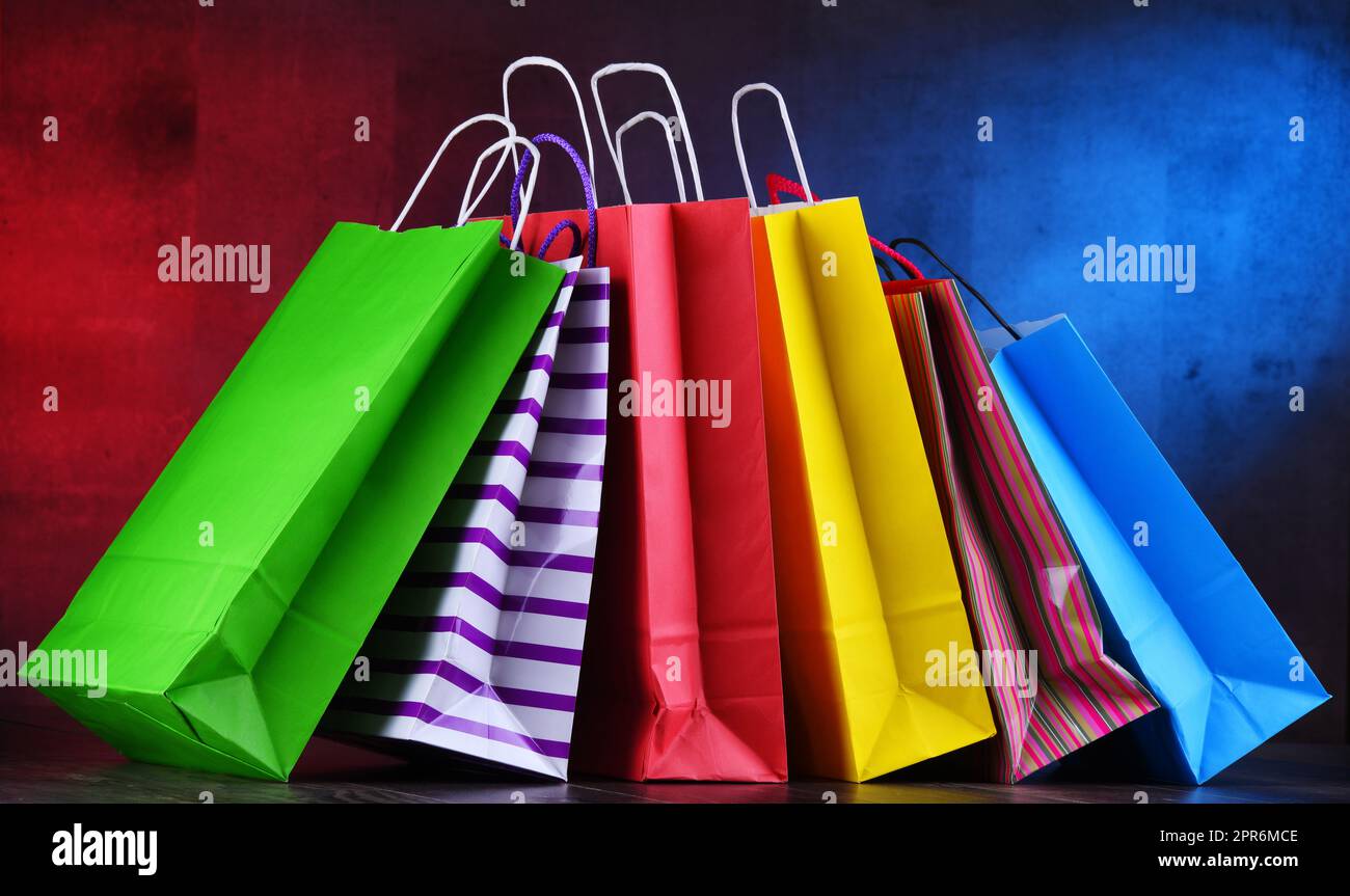 Composition with colorful paper shopping bags Stock Photo - Alamy